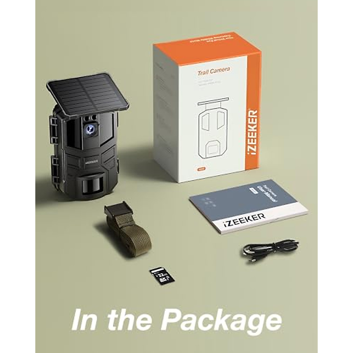 iZEEKER Trail Camera Solar, 4K 48MP Game Cameras with Night Vision Motion Activated IP66 Waterproof, 0.1s Trigger Time, High Capacity Built-in Lithium Battery for Wildlife Watching with 32GB SD Card