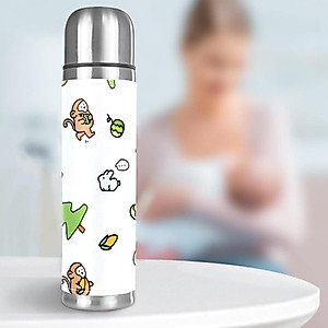 Stainless Steel Leather Vacuum Insulated Mug Monkey Thermos Water Bottle for Hot and Cold Drinks Kids Adults 16 Oz