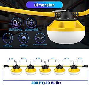Guntsous 200FT LED Construction String Lights, 200W 22000LM,20 Sockets, Linkable Up to 16 Sets,Temporary Work Light for Job Site Workshop