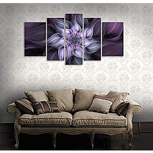 TutuBeer 5 Panel Bauhinia Chinese Redbud Purple Flower Plant Botany Picture Flower Artwork Oil Painting on Canvas Stretched and Framed Giclee Print Home Decoration Living Room Bedroom Wall Art Hanging