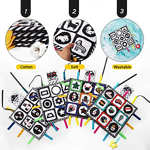 teytoy Tummy Time Floor Mirror, Double High Contrast Play and Pat Activity Mat Black and White Baby Crinkle Toys with Teether, Great Gift for Infants Boys and Girls -Pack of 4