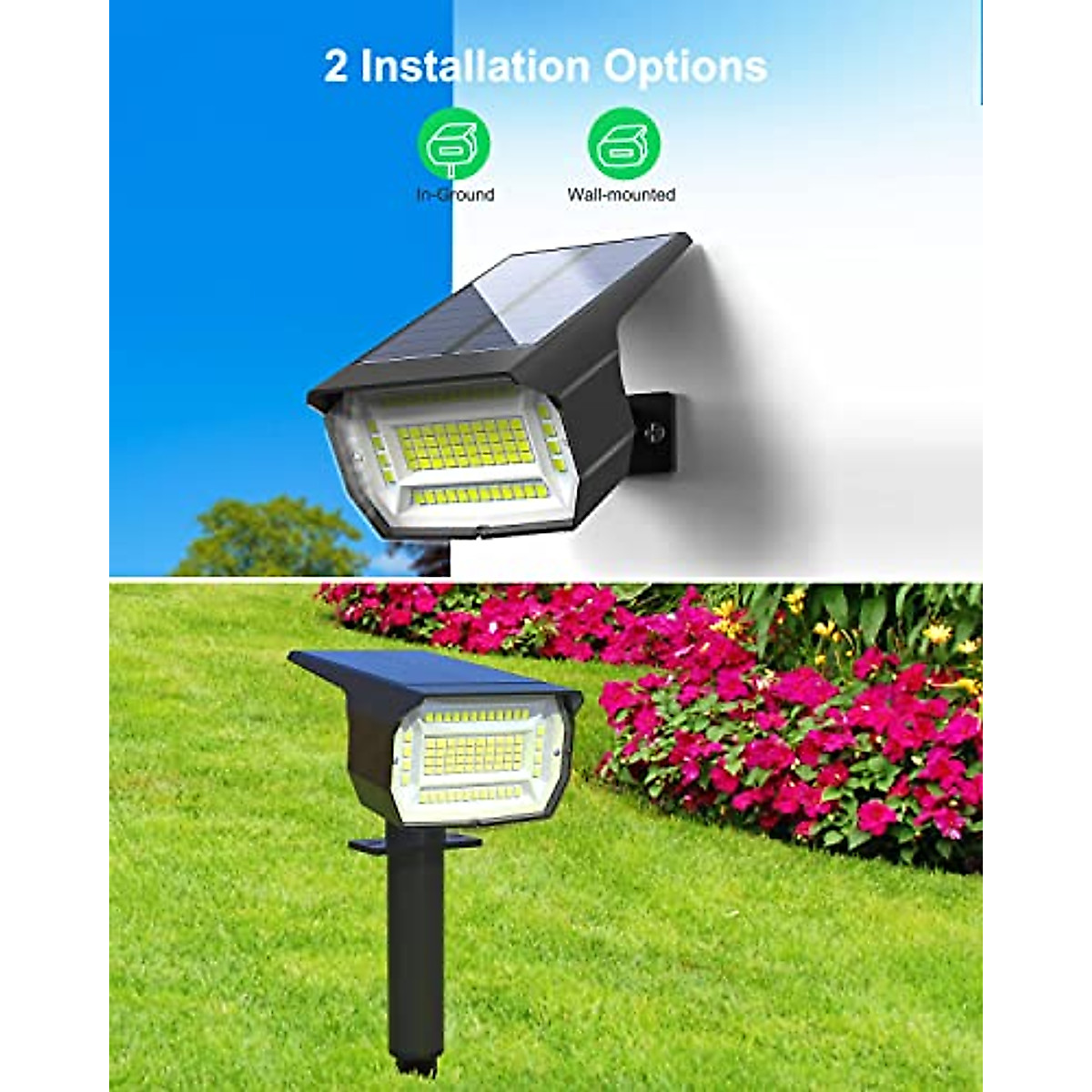 LOTMOS Solar Spot Lights Outdoor, [10 Pack/72 LED/3 Modes] 2-in-1 Solar Landscape Spotlights, Auto On/Off IP67 Waterproof Solar Powered Wall Lights for Front Door, Backyard, Garage, Deck(Cool White)