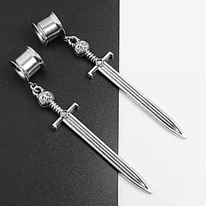 LADEMAYH 2Pcs 00 Gauges for Women, Cool Gold 00g Plugs Gauges for Ears, Cross & Sword 00g Tunnels Earrings Surgical Steel Gauges Size 00 Gauge Earrings