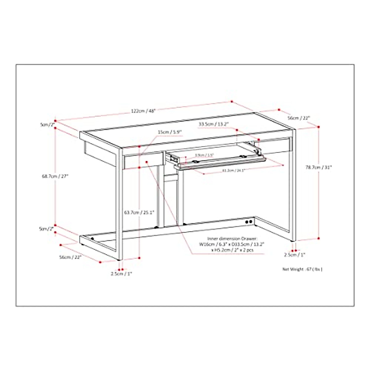 SIMPLIHOME Erina SOLID ACACIA WOOD Modern Industrial 48 inch Wide Small Desk in Distressed Charcoal Brown