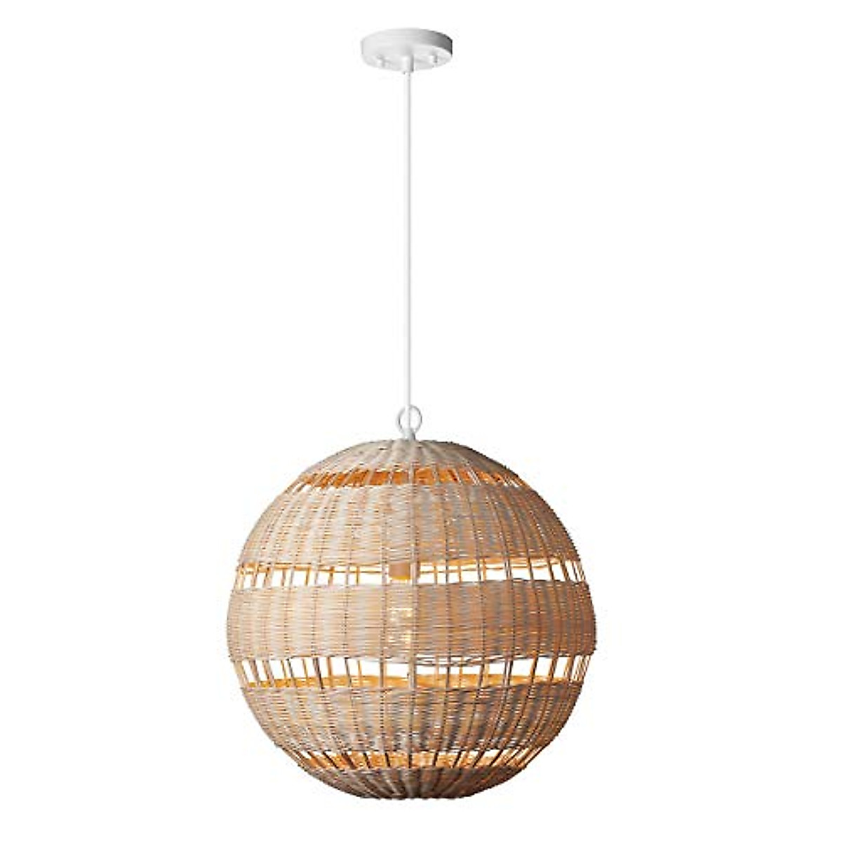 Globe Electric 61015 1-Light Pendant, Natural Woven Twine, Designer White Cloth Cord, Bulb Included