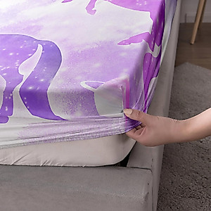 HOSIMA Purple Unicorn Bedding Sets for Girls Kids,Planet Cloud Unicorn Fitted Sheets Twin Bedding Set,Soft Microfiber Princess Toddler Bed Sheet Set with 15-Inch Deep Pockets.