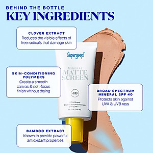 Supergoop! Mineral Mattescreen (SPF 40) - 15 mL - 100% Mineral, Oil-Free Broad Spectrum Sunscreen - Smooths Skin’s Appearance, Minimizes Pores & Controls Shine - Water & Sweat Resistant