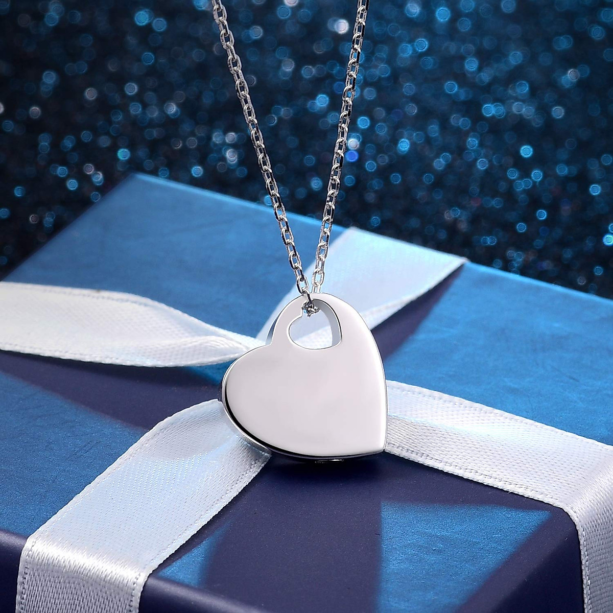 Jinlou Loved Ones Urn Pendant Necklace 925 Sterling Silver Keepsake Memorial Heart Cremation Jewelry for Women(Simple)