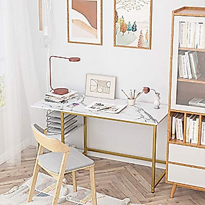 Teraves Reversible Computer Desk for Small Spaces,Small Desk with Shelves,47 inch Gaming Desk Office Desk Bedroom Desk for Home Office