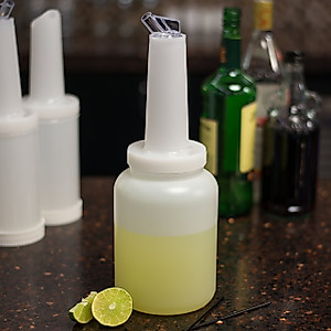 Carlisle FoodService Products Stor N' Pour Plastic Bottle Spouts, Pour Spouts, Bar Supplies with Complete Unit for Bar, 2 Quarts, Assorted, (Pack of 6)