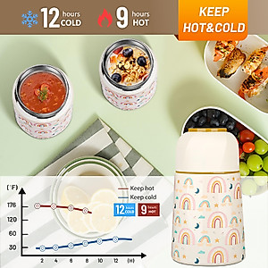 Charcy 9oz Kids Thermo for Hot Food - Insulated Food Jar for Hot & Cold Food - Angular Lid Ivory Rainbow