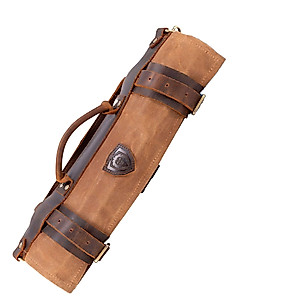 Dalstrong Carrier Bag Case, Nomad Knife Roll - 12oz Heavy Duty Canvas & Top Grain Leather Roll Bag - 13 Slots - Interior and Rear Zippered Pockets - Blade Travel Storage/Case, Desert Drifter (Brown)