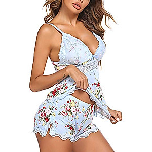 Avidlove Womens Sexy Pajama Sets Modal Sleepwear Cami Shorts Set Sexy Lace Strim Pj Sleepwear Set Floral Print