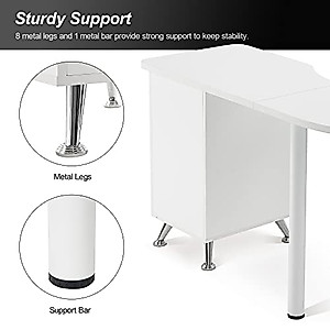 BarberPub L-Shaped Nail Table with Storage Corner Manicure Desk with Drawers and Cabinets Home Office Workstation 2672 (White)