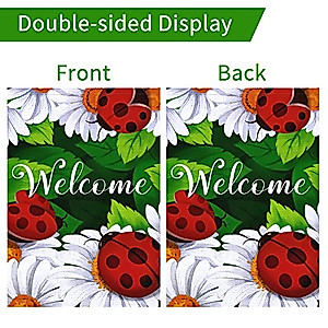 Welcome Spring Garden Flag 12x18 Double Sided Burlap Vertical Spring Yard Flags The Beatles Floral Banner for Seasonal Summer Outdoor Farmhouse Decoration(ONLY FLAG)