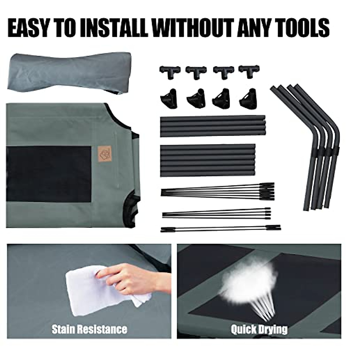 XL Size Large Elevated Dog Bed with Canopy,600D Oxford Dog Bed Cot with 210D Textilene Canopy,Outdoor Cooling Dog Cot with Shade Tent for Large Dogs,Holds up to 120 lbs,Send 1 pcs Soft Mat