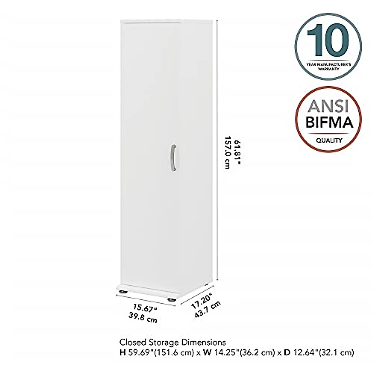 Bush Business Furniture Universal Tall Narrow Storage Cabinet with Door and Shelves, White