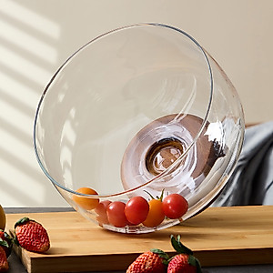 ZJX0769 128.5 Ounce Large Glass Salad Bowl with Acacia Wood Pedestal, Glass Serving Bowl, Footed Bowl for Fruit or Baked Goods, Crystal Bowl