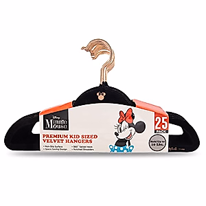 Minnie Mouse Velvet Hangers, Black Velvet Hanger Set of 25, Girls Hangers for Coats, Clothing, & More, Lovable & Adorable Minnie Mouse Kids Hangers