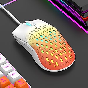 RedThunder M6 Gaming Mouse, RGB Backlight and Adjustable DPI, 6 Buttons, 69(±5)g Ultra Lightweight Honeycomb Shell Ergonomic Mice with High Precision Sensor for Laptop/PC/Mac/Windows, Gradient Orange