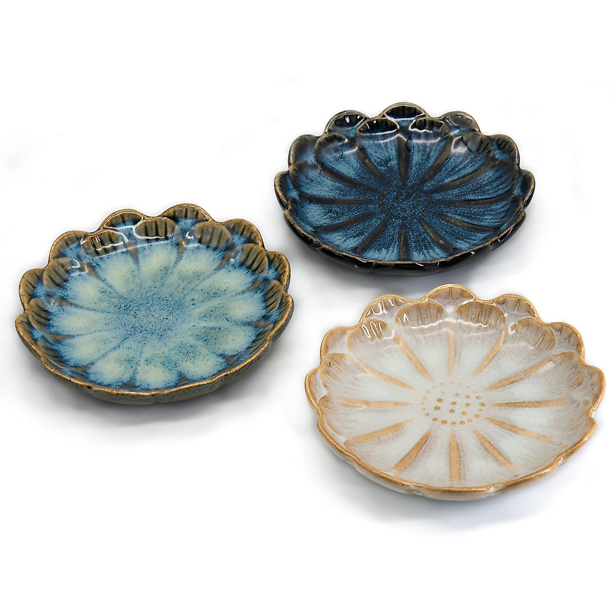 LINXUXIE Ceramic Stable Spoon Rest 3PCS Multifunctional Glaze Ceramic Dinner Plates Set Heat Resistant Porcelain Spoon Utensil Holder in Kitchen Counter Kitchen Dining Table Decor (Sunflower 3PCS)