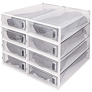 DHMAKER Boot Storage Box, 8 Pack Stackable Boot Boxes for Tall Boots, Boot Boxes Clear Plastic Stackable with Lid Drop Front Boot Organizer, White