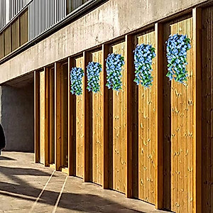 ZFProcess 2 Pack Artificial Hanging Flowers, Fake Hanging Plants Colorful Orchid Flower Bouquet for Wall Home Room Garden Wedding Indoor Outdoor Decoration(Blue)