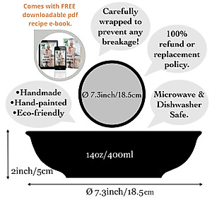 Handmade White And Black Pottery Polka Dot Glazed 7.3inch/18.5cm, 14oz/400ml Salad, Pasta, Fruit, Cereal, Soup Bowl | Unique Ceramic Dinnerware, Housewarming Gift by City to Cottage®