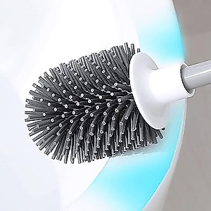 SAAKO Toilet Brush and Holder Silicone Toilet Cleaner Brush Plastic Bathroom Cleaning Toilet Bowl Brush Floor Mounted Dual Use