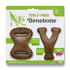 Benebone Tiny 2-Pack Dog Chew Toys, Made in USA, Real Bacon Flavor, Small
