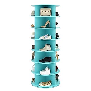 Toemics 7 Tier Rotating Shoe Rack Tower 28 Shelves, 360° Spinning Display Lazy Susan Organizer, Carousel for Shoes & Handbags, Easy Assembly, Includes 4 PCS Double-Layer Shoe Racks, Green
