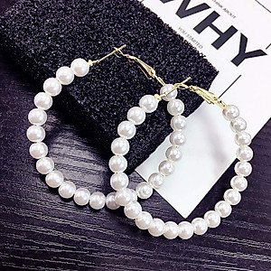 Pearl Hoop Earrings for Women Fashion Dangle Hypoallergenic Layer Earrings Drop Dangle Earrings Gifts for Women (Pearl hoop)