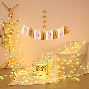 NYEBS 2PCS Tassel Garland Colorful Banner Garland Wood Beads Boho Girl Bedroom Wall Classroom Office Kids Room Birthday Party Baby Shower Decor (41.7" x 5.1")
