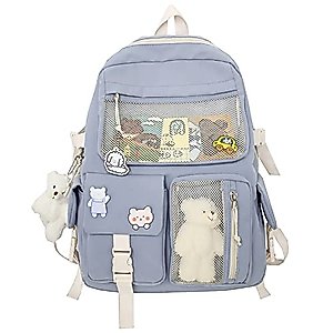 Tonecy Kawaii Mesh Backpack with Kawaii Pin and Accessories Girl Cute Aesthetic Backpack for School Laptop Teen Girls Women