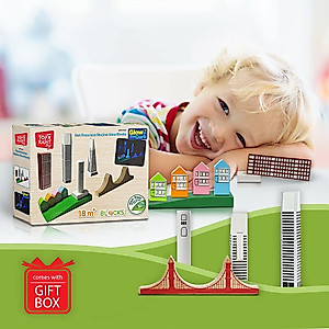 Top Right Toys Wooden Blocks, Building Blocks for Kids, Chicago City Skyline Set, Wood Blocks for Toddlers, Educational City Set with 6 Famous Landmarks, 15 Pieces