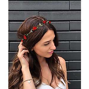 WOVOWOVO 10 Packs Flower Crown for Women, Bohemian Floral Girl Headpieces, Flower Headbands Hair Accessories for Fairy Birthday Party Decorations