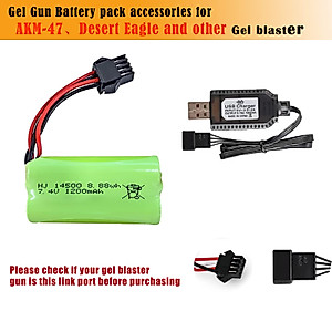 BTEDZSW Gel Blaster Battery 7.4V 1200mAh Li-ion Rechargerable Battery with SM-4P Plug and Charger Cable for Splatter Ball Gun
