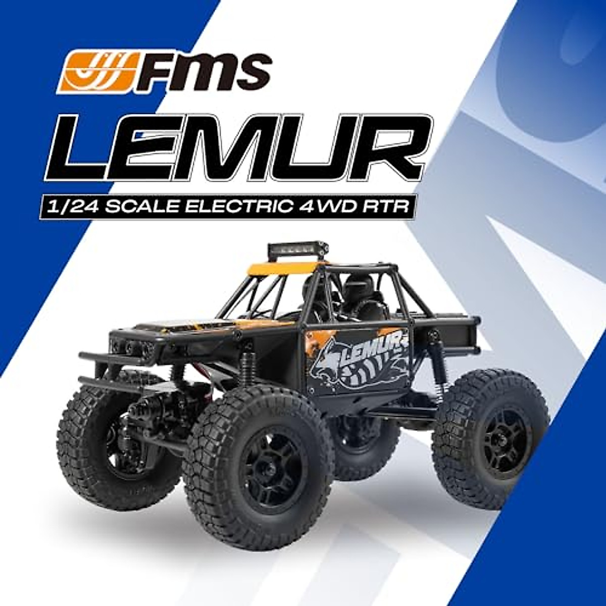 MQ & KUN FMS FCX24 1/24 Lemur RTR, 4x4 Brushed RC Buggy 8KPH+ RC Monster Baja Truck All-Terrain Off-Road RC Rock Crawler for Adults Included LED Headlight, Battery, 2.4Ghz Remote Control(Orange)