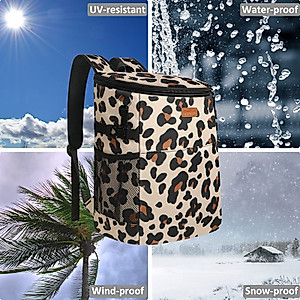 Camping Cooler Backpack 30 Cans, Soft Backpack Coolers Insulated Leak Proof Travel Cooler Bag Waterproof Lunch Picnic Beach Work Trip Thermal Bag Drink Beverage Beer Bag Cooler Leopard Print