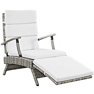 Modway Envisage Outdoor Patio Wicker Rattan Chaise Lounge in Light Gray White