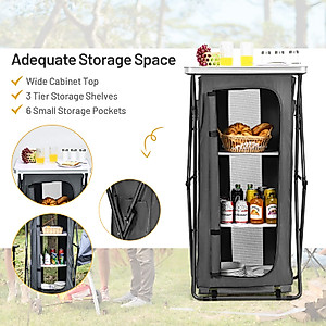 Giantex Folding Camping Storage Cabinet with 3 Shelves and Carry Bag, Portable Outdoor Camping Organizer Kitchen Table, Quick Set-up for BBQ Camping Picnic Backyard, Compact Pop-Up Cupboard, 47''H