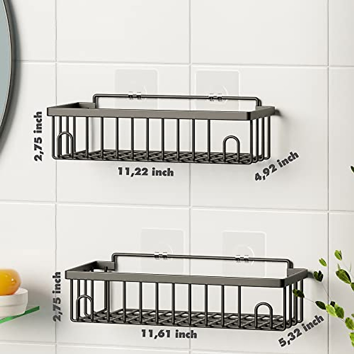 TEKNOTEL 2 PCS Shower Caddy 4 PCS Adhesive Sticker Replacement Hook, for Shower Caddy Bathroom Rack Shelf Soap Dish Basket Wall Hanging Hook with Strong Sticky Organizer (41 Matte Black)