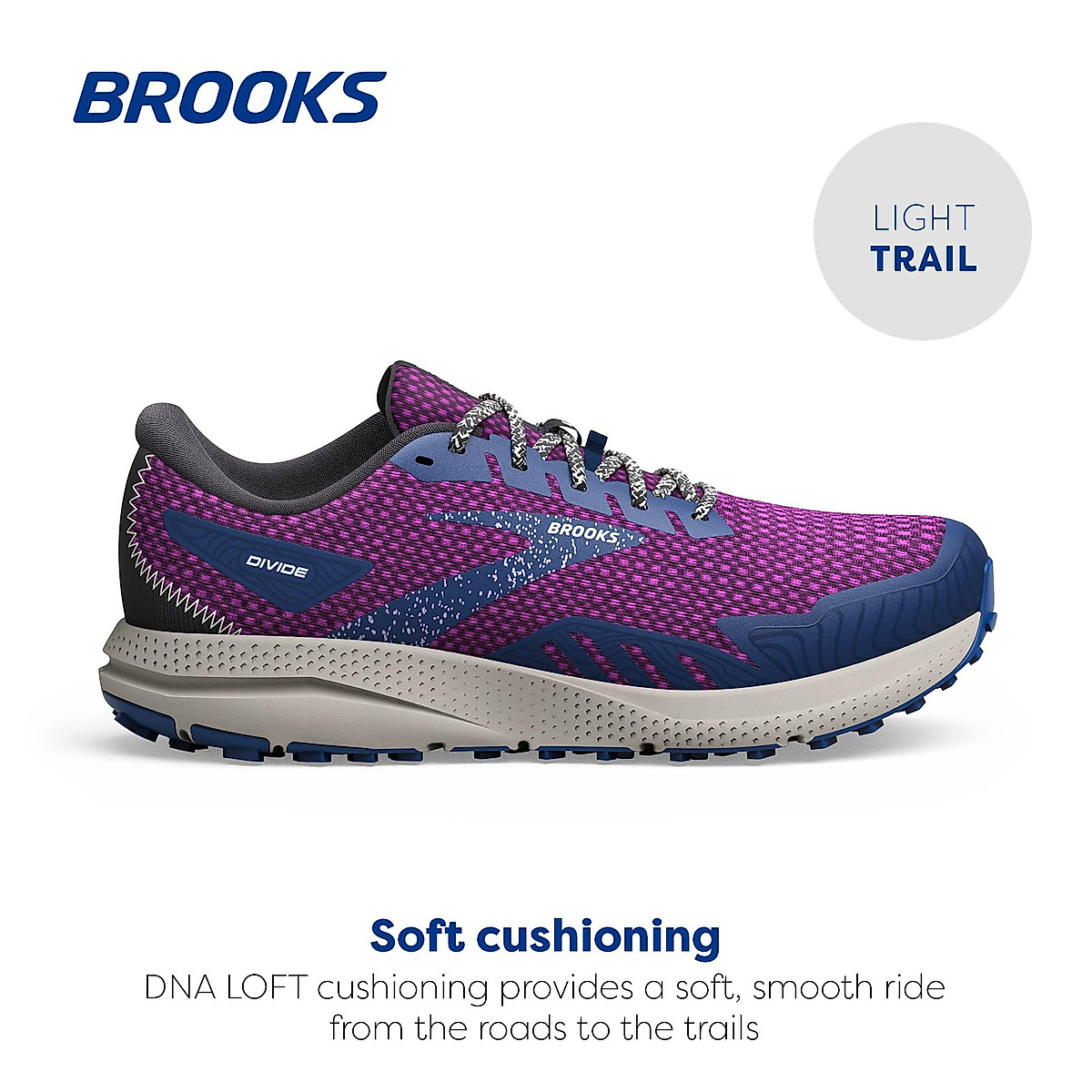 Brooks Women’s Divide 4 Trail Running Shoe - Purple/Navy/Oyster - 9.5 Medium
