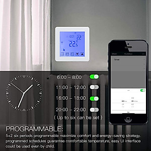 Wengart WiFi Smart Thermostat WG08,Heat Only 2.4GHz Wi-Fi APP TUYA for Radiant Floor Heating,Compatible with Alexa Echo/Google Home,AC90-240V Max3A