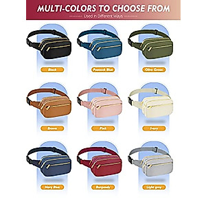 FIORETTO Fanny Packs for Women Men Fashion Crossbody Belt Bag with 3 Zipped Pocket Adjustable Small Waist Pouch Bum Bag for Dog Walking Running Hiking Travel Workout Brown