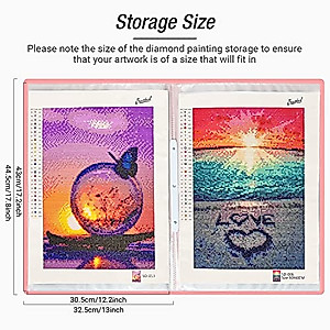 Bougimal Diamond Painting Storage Book, Diamond Painting Accessories with 20 Pocket up to 40 Pics, Diamond Art Accessories and Tools for Artwork Display and Protection, A3 12x16 Inches, Pink