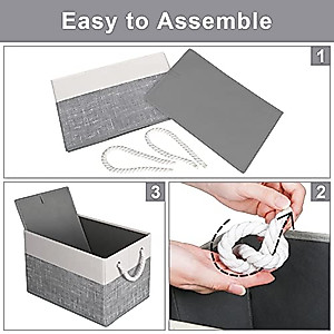Fab totes Storage Bins [3-Pack], Foldable Storage Baskets for Organizing Toys, Books, Shelves, Closet, Large Storage Box with Rope Handles, Sturdy Organizer Bins, White & Grey