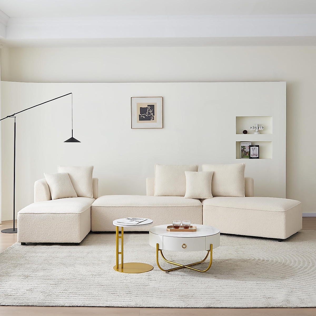 Curved Sectional Couches for Living Room, 141.73" Oversized L Shaped Modular Sofa Couch, Cloud Couch Corner Couch for Apartment, Bedroom, Office, Beige