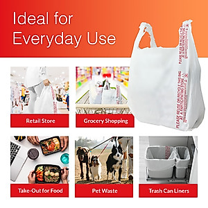 Reli. T-Shirt Bags (300 Count) Plastic Bags - Bulk Grocery & Shopping - White T-Shirt Sacks in Bulk (11.5" x 6.5" x 21")