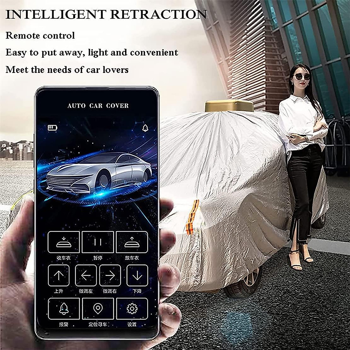 Solar Fully Automatic Car Cover, Sunproof Sun Shade Canopy Universal Movable Carport, uick and Convenient to Protect Your Car, Fit for Sedan, SUV, MPV,Gold-SUV